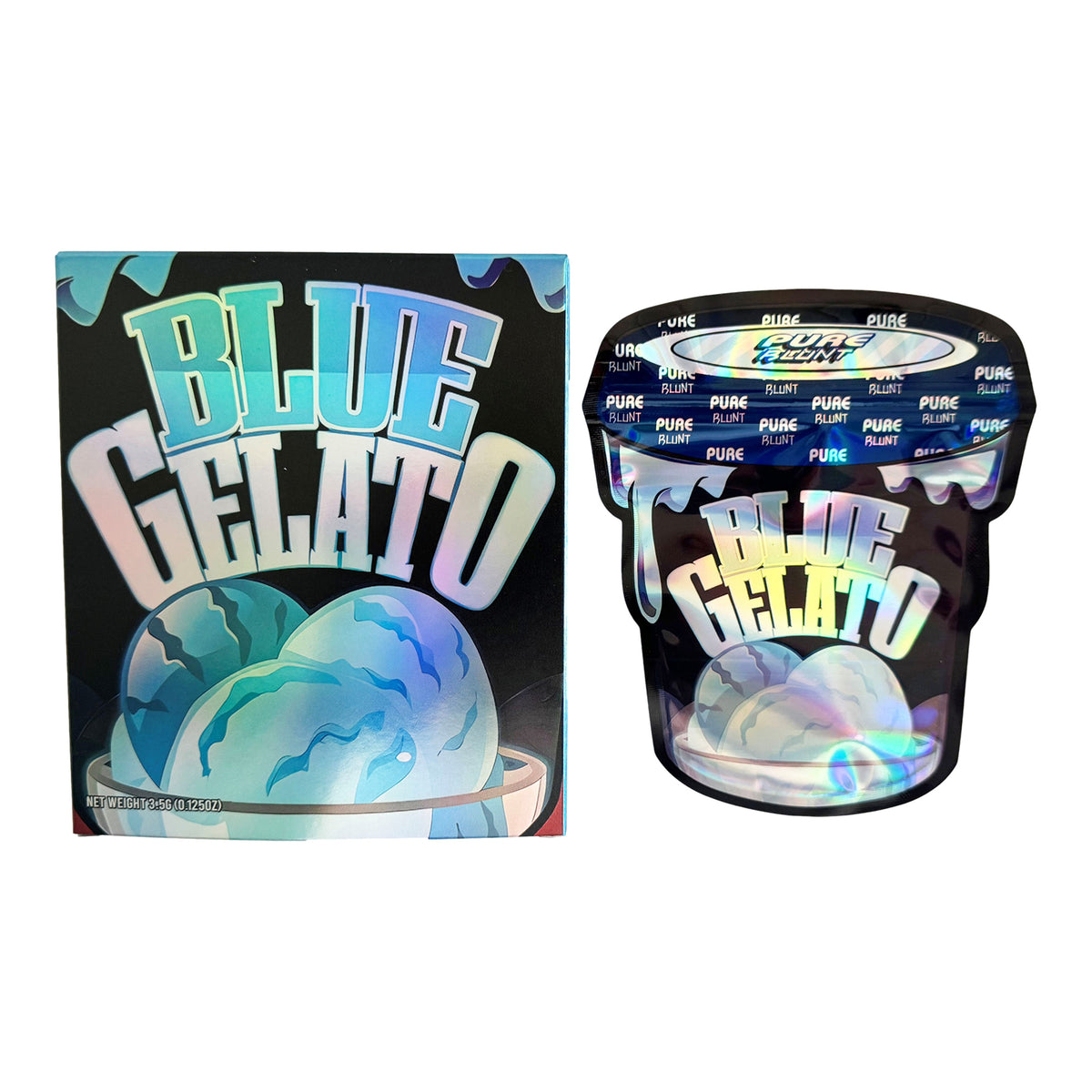 Pure Blunt Blue Gelato 3.5g Holographic Bag with Matching Box Design ...