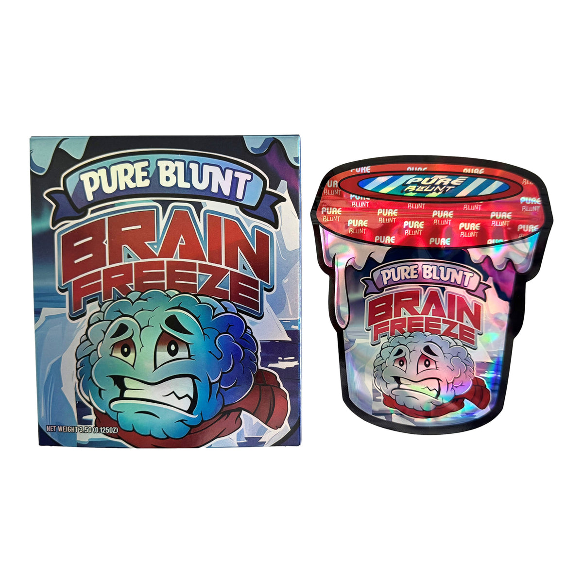Pure Blunt Brain Freeze 3.5g Holographic Bag with Matching Box Design ...