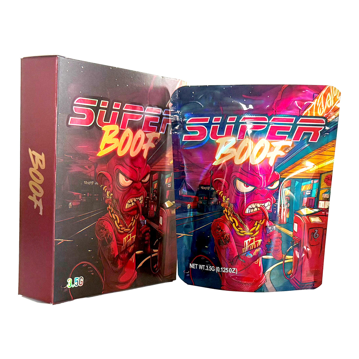 Super Boof 3.5g Holographic Bag with Matching Box Design (500 Units ...